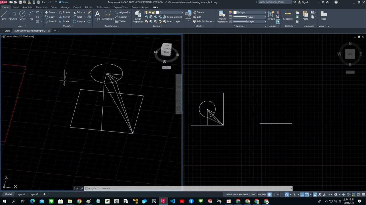 autocad drawing example 2 - YouTube