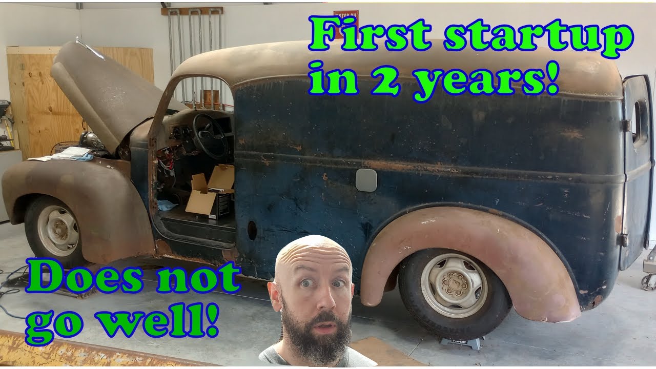 Body swapped 48 International rat rod panel truck first start in 2 ...