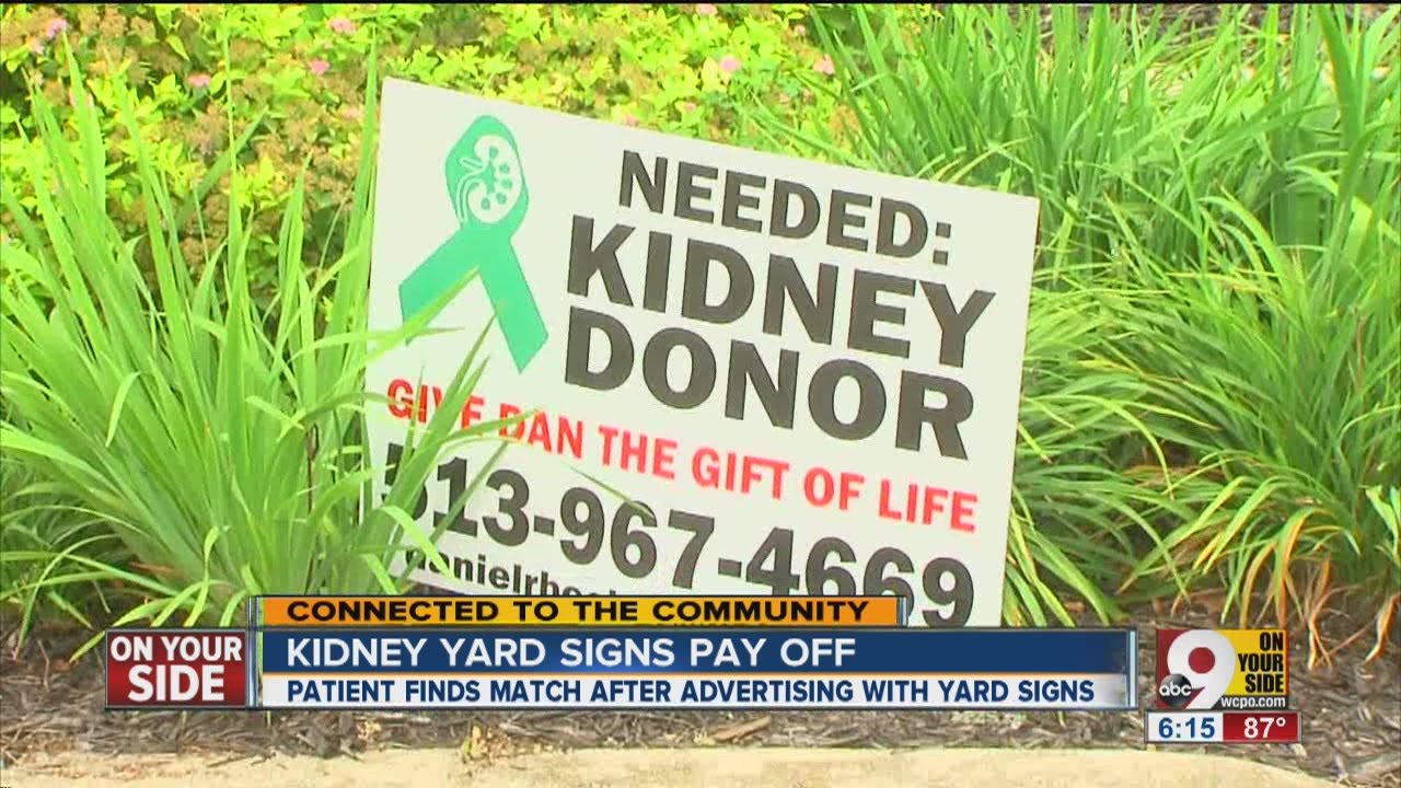 Man's kidney donor yard signs pay off - YouTube