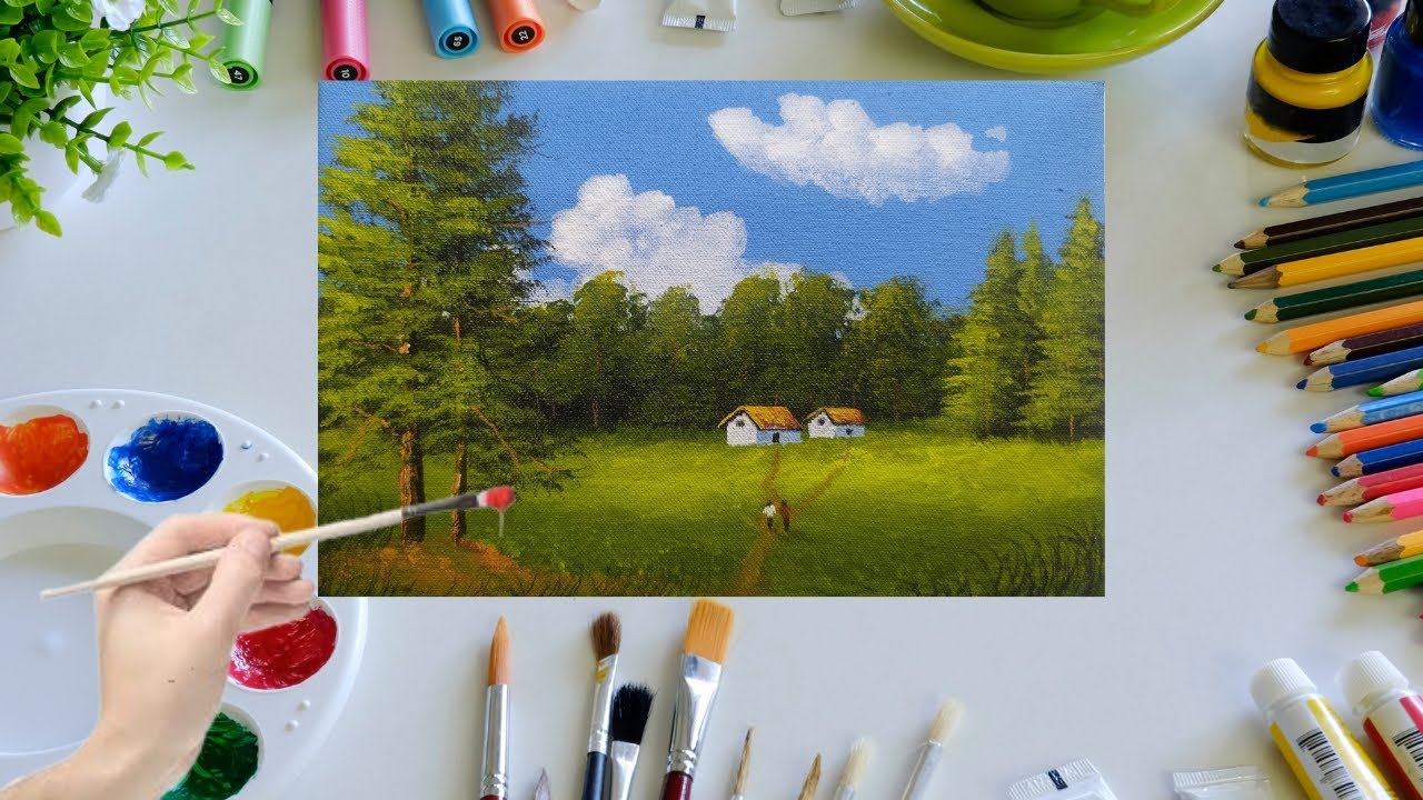 step by step/acrylic painting/beautiful nature/ for beginner acrylic on ...