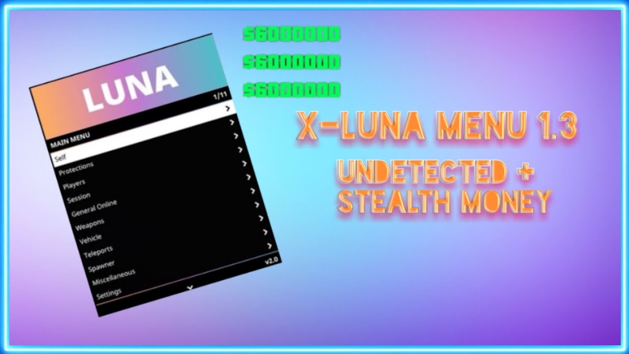 GTA V Online 1.54 X-Luna Menu 1.3 | GTA 5 Mod Menu + Free Download ...
