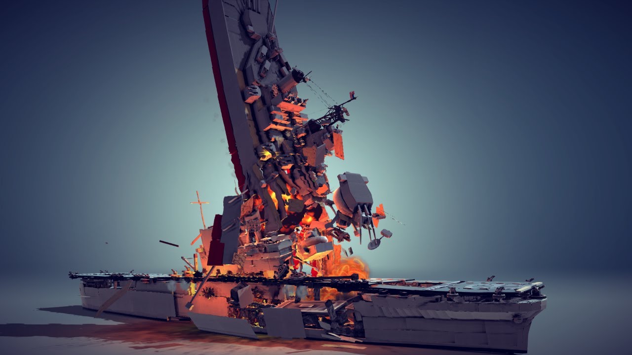 The Ultimate Destruction Madness! Battleship Dropped on top of an Aircraft Carrier | Besiege ...
