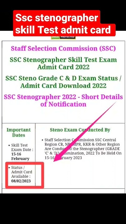 Ssc Stenographer Skill Test Admit Card 2023 Ssc Steno Ssccgl