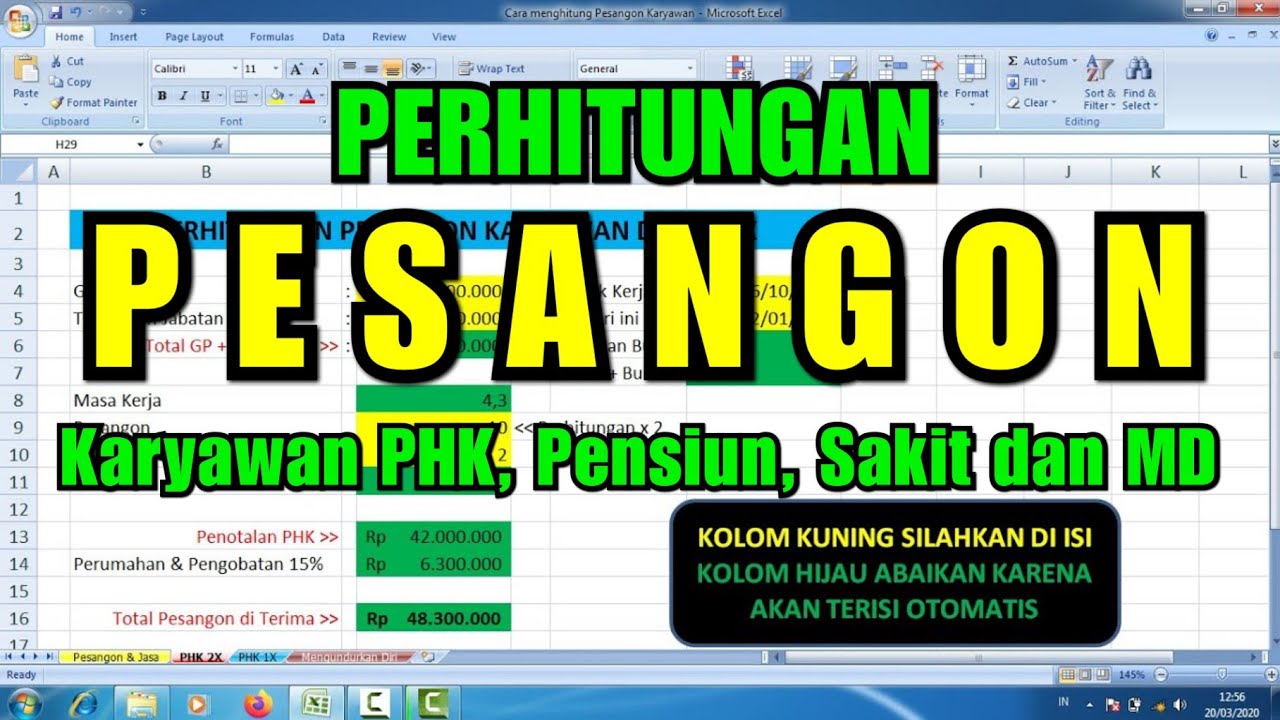Cara menghitung Pesangon PHK menggunakan Excel - YouTube