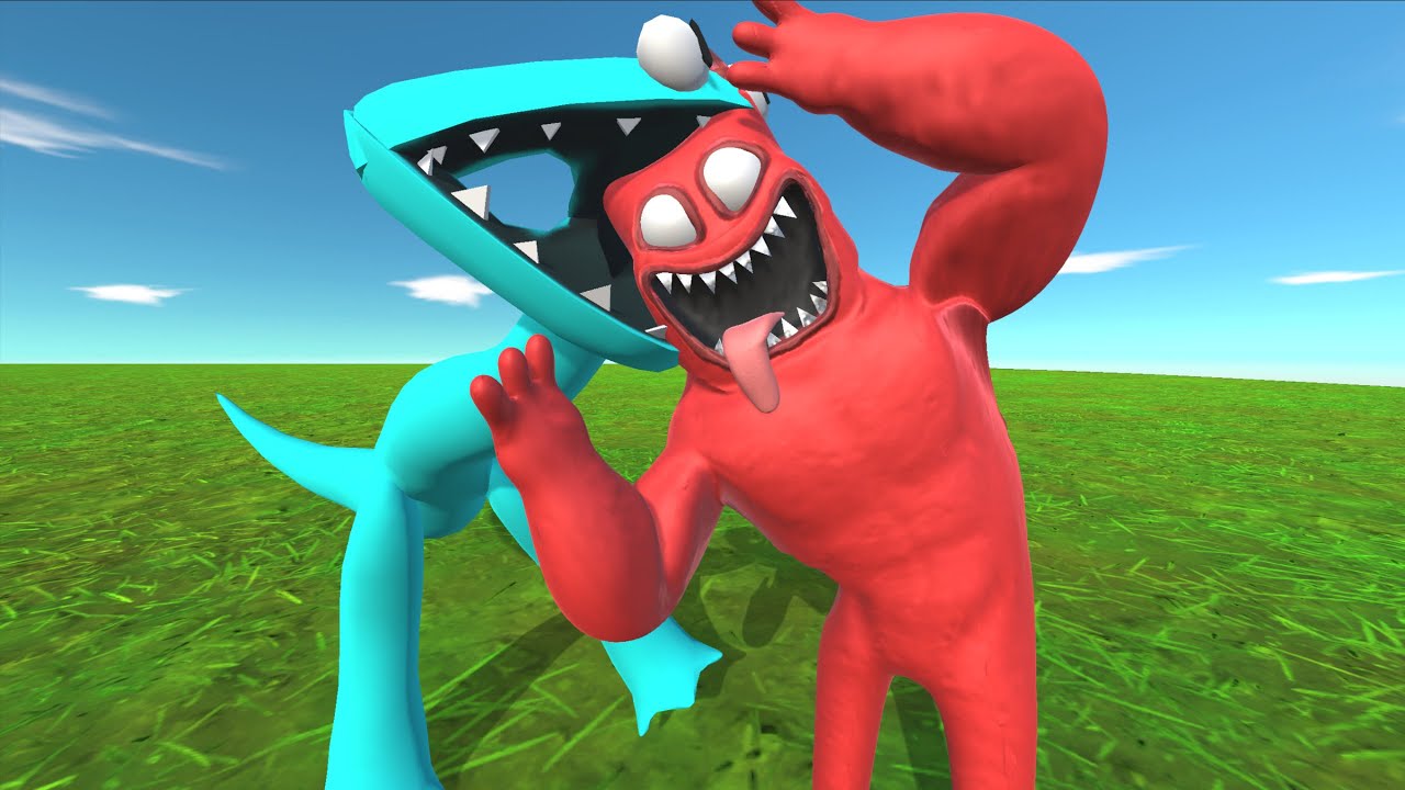 Cyan team rainbow friends face off BanBan team - YouTube