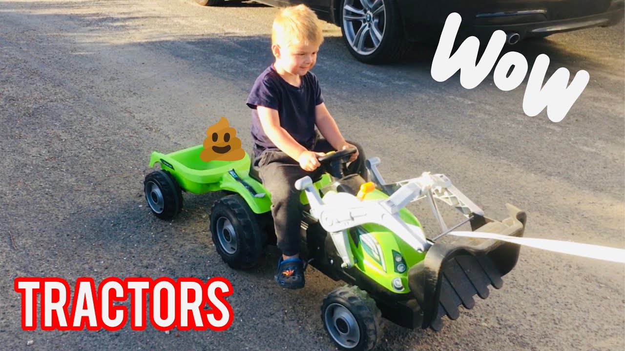 Kids tractor video| hunter plays on his ride on tractor - YouTube