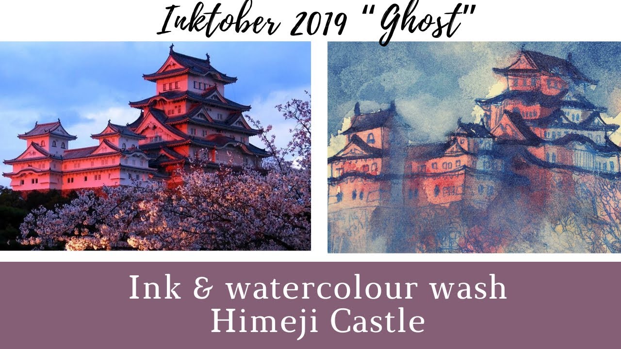 How to Draw | Himeji Castle | Ink and watercolour - YouTube