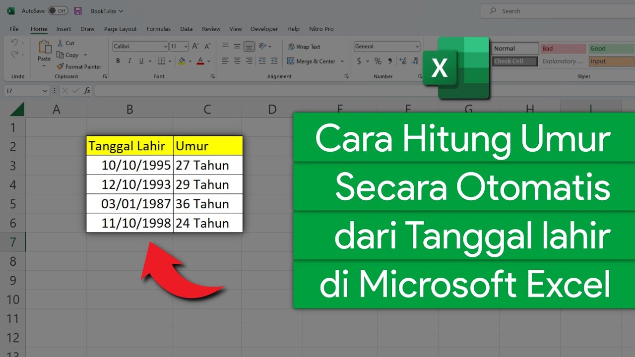 Cara Menghitung Umur Secara Otomatis dari Tanggal Lahir di Excel - YouTube