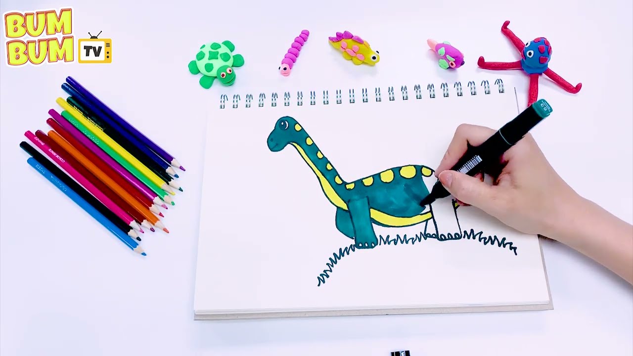 Bum Bum TV | Hướng Dẫn Vẽ Khủng Long ăn cỏ | How to Draw a Dinosaur ...