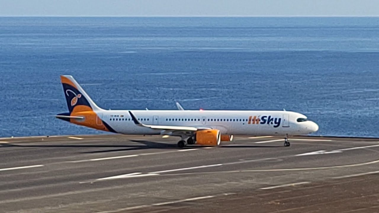 HI SKY A321LRNeo take off at Madeira Airport - YouTube