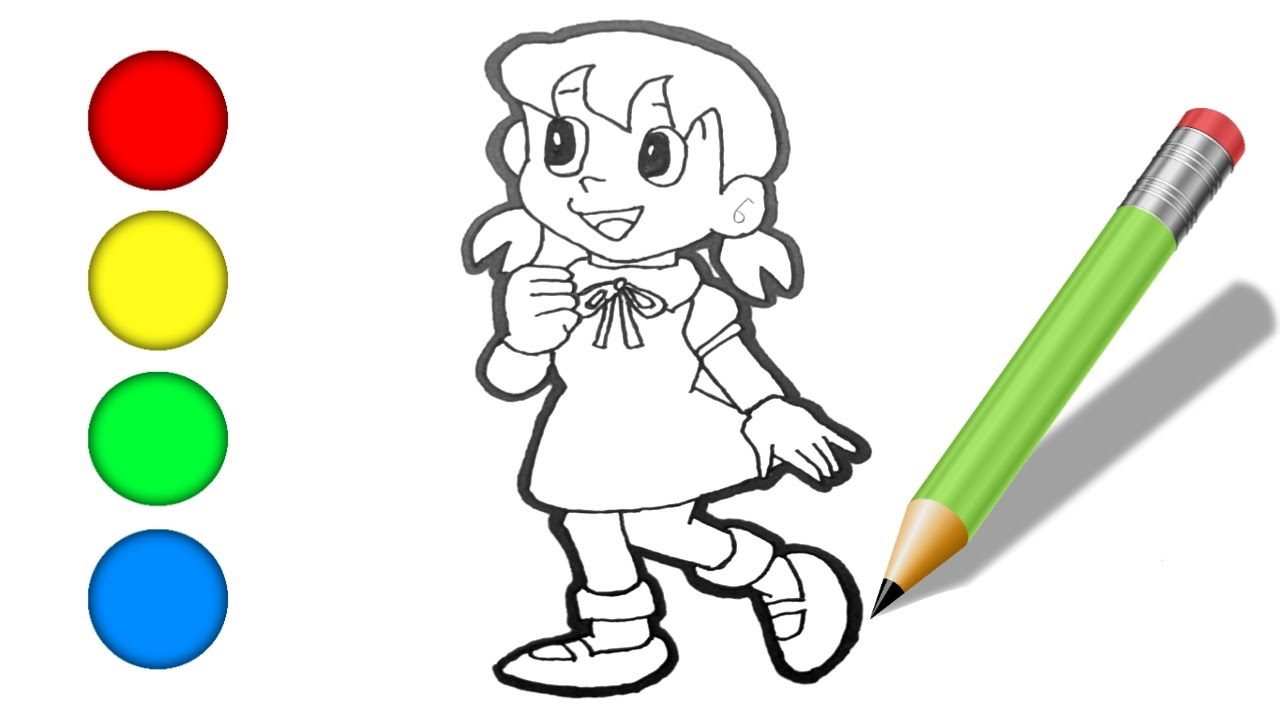 Doraemon ⭐ How to draw and coloring beautiful shizuka from doraemon ...