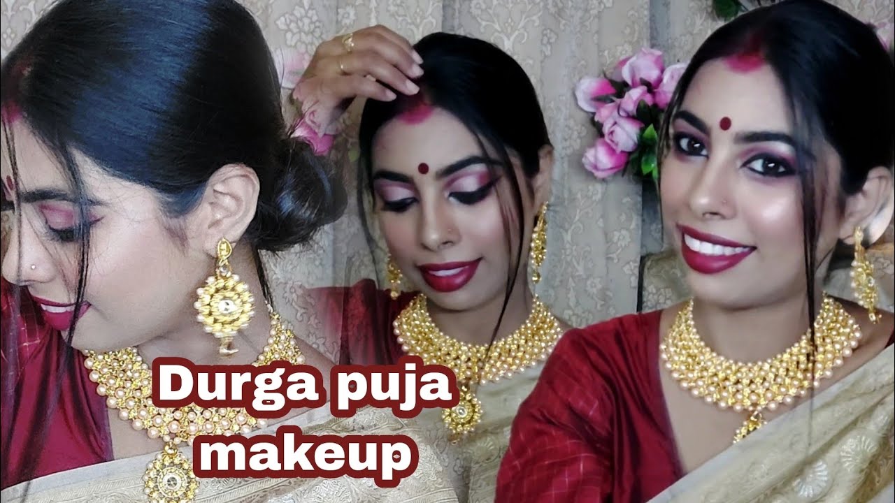 Durga Puja Makeup look for Dashmi || Navratri makeup look - YouTube