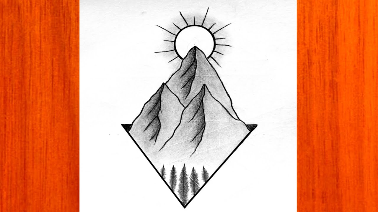 How to draw a beautiful mountain scenery || Pencil drawing a mountain ...