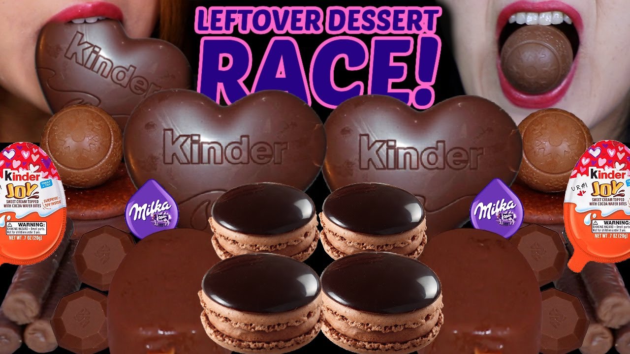 ASMR INTENSE LEFTOVER DESSERT RACE! GIANT KINDER CHOCOLATE HEART, MILKA ...