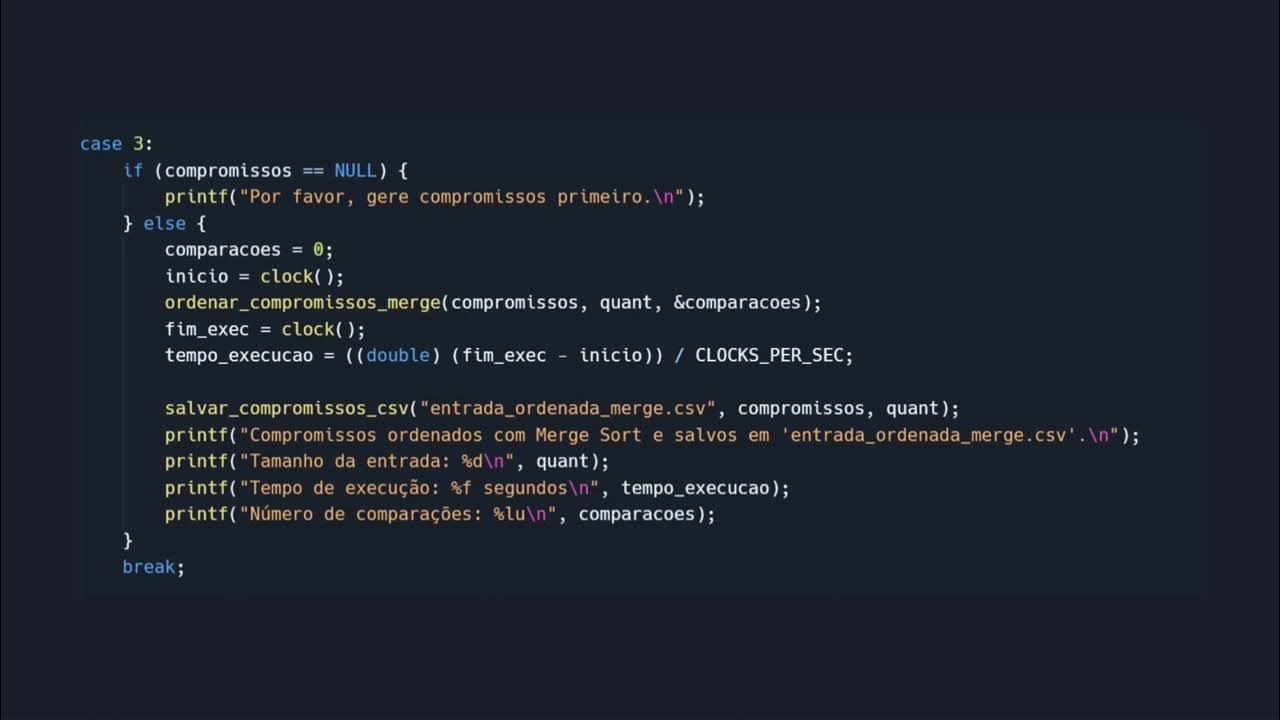 gerador de compromissos em linguagem C, ordenando com insertion sort e merge sort - YouTube