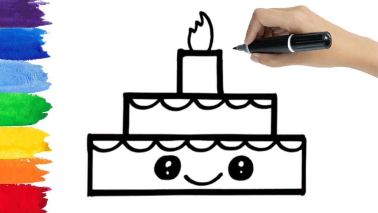 how to draw a birthday cake 🎂 for kids and toddlers| easy drawing step ...