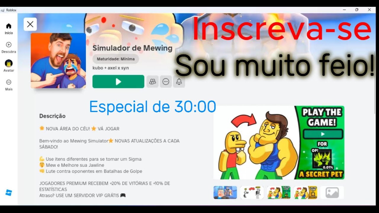 Sou muito feio no jogo chamado simulador de mewing no #Roblox - YouTube