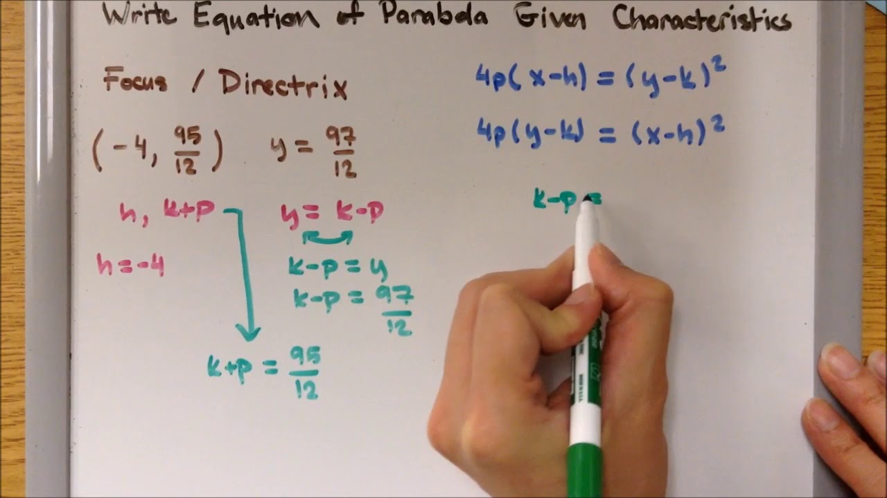 7.1G Write Equation of Parabola Given Focus and Directrix Examples ...