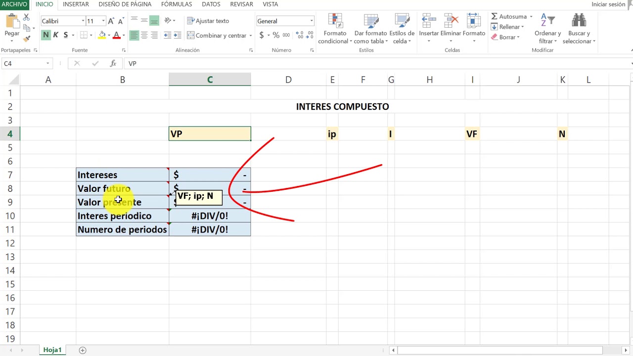 Como calcular los Intereses en INTERES COMPUESTO con EXCEL - YouTube