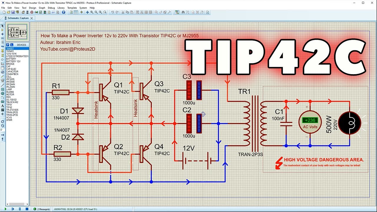How To Make a Power Inverter 12v to 220v With Transistor PNP TIP42C or ...