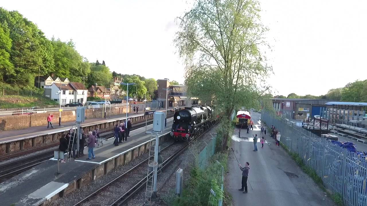Lord Dowding Steam train at Haslemere station - YouTube