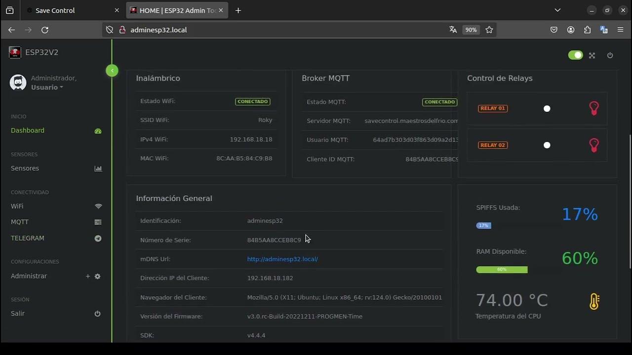 Esp32 Panel administrativo junto a Ioticos - YouTube