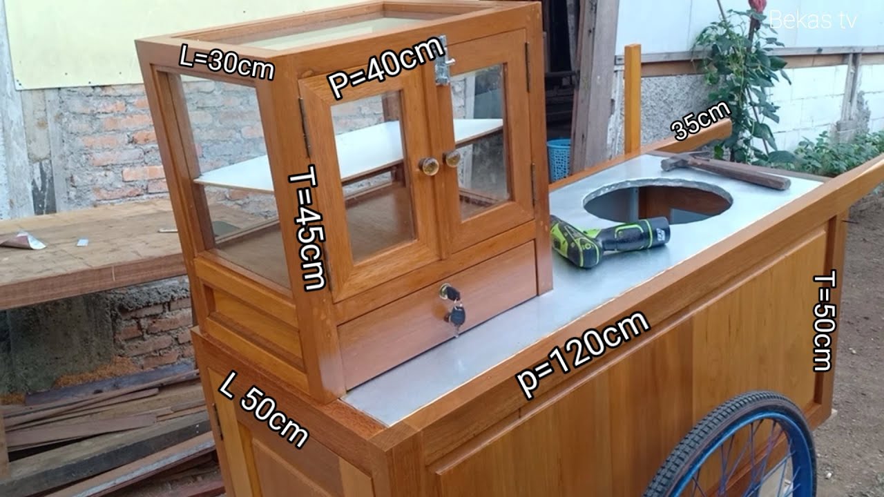 Cara membuat gerobak dorong dari kayu bekas // Pembuatan gerobak bakso ...