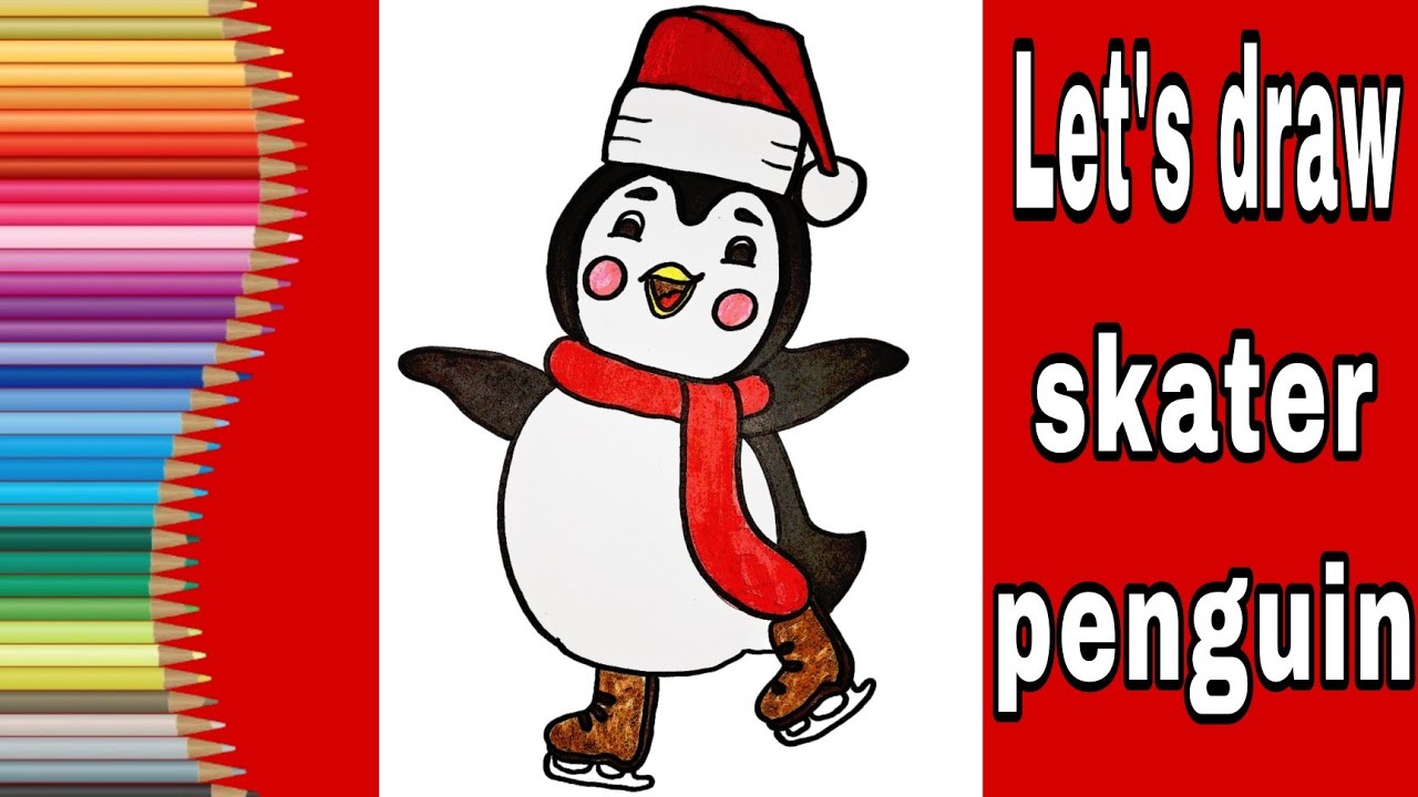 How to draw penguin/ skater penguin/draw and paint penguin/Colorful ...