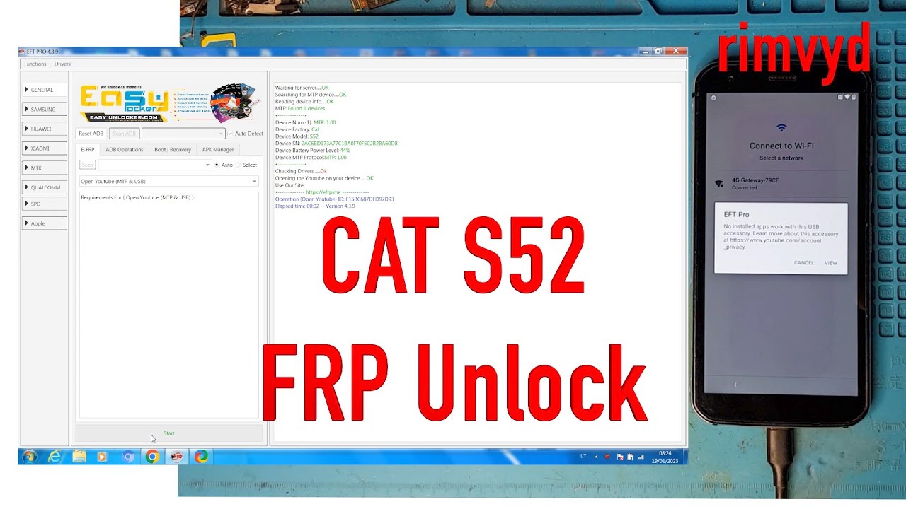 Cat S52 frp bypass Witt PC - YouTube