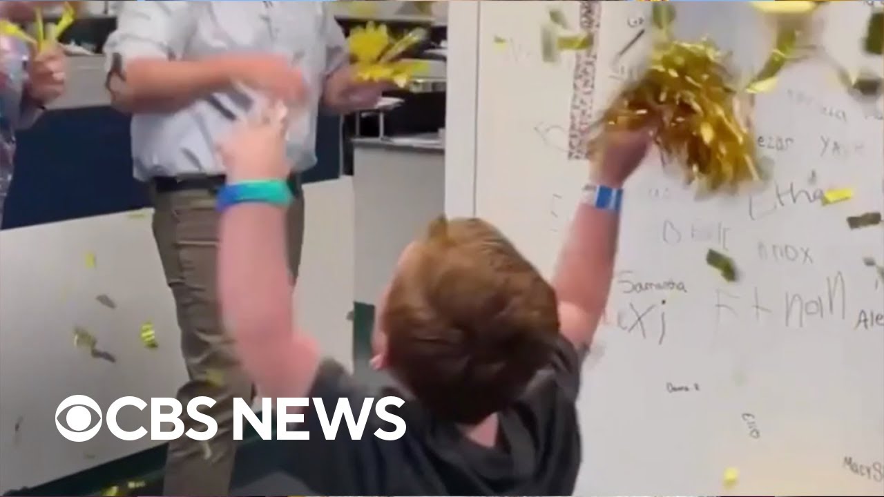 Boy celebrates being cancer free after 865 days - YouTube