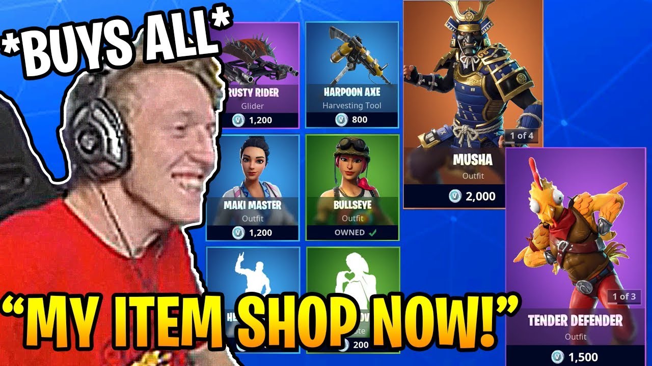 Tfue BUYS the WHOLE ITEM SHOP Skins Emotes Gliders in Fortnite Moments ...