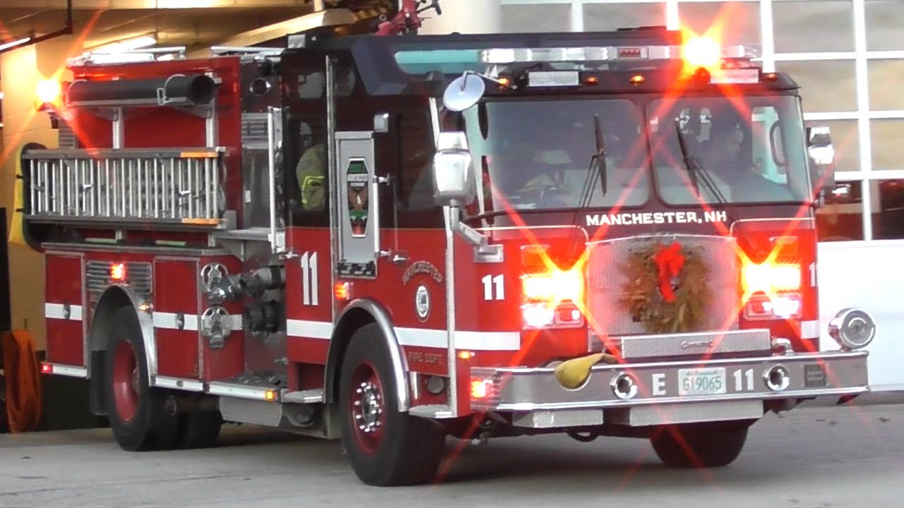 Manchester, NH Fire Department Engine 11 & Rescue 1 Responding - YouTube