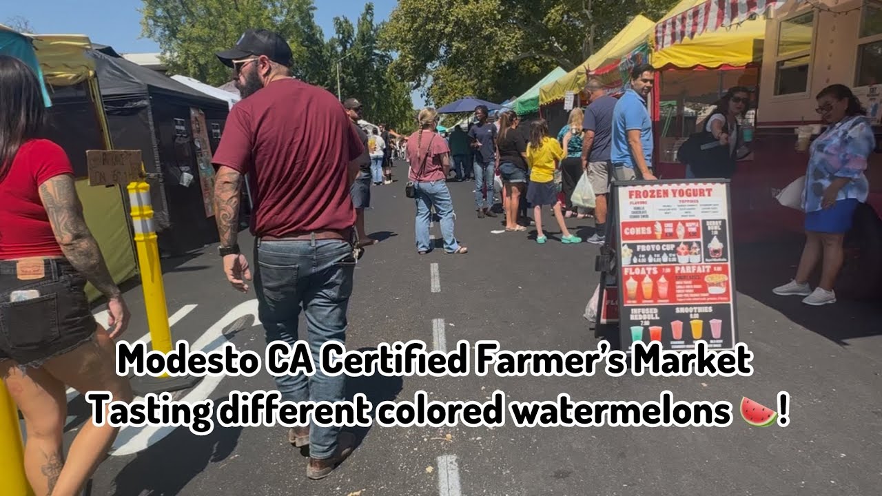 Certified Farmer’s Market in Modesto, Ca - Tasting watermelons of ...