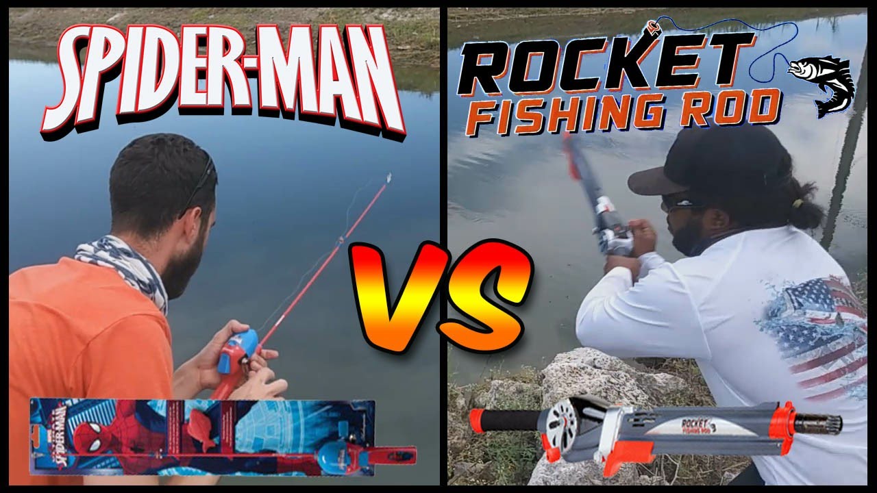Rocket Fishing Rod VS Spiderman Rod CHALLENGE!!! - YouTube