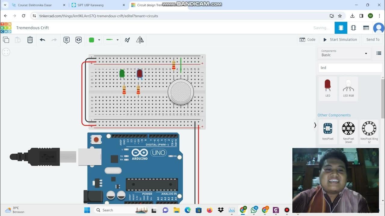 Membuat rangkaian komponen Arduino sensor asap menggunakan Tinkercad ...
