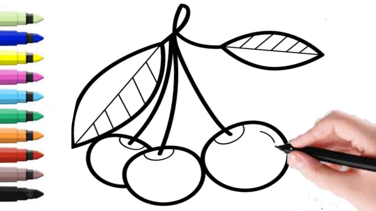 Easy Cherry Drawing | How to Draw Cherry | Cherry Drawing for Beginners ...