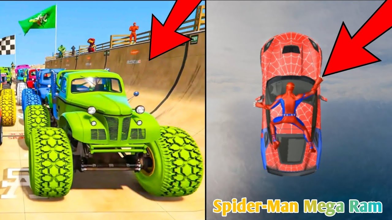 Spider-Man 🆚 Car 😱 Mega ramp challenge ll 😯 Car Racing Mega Ramp ...