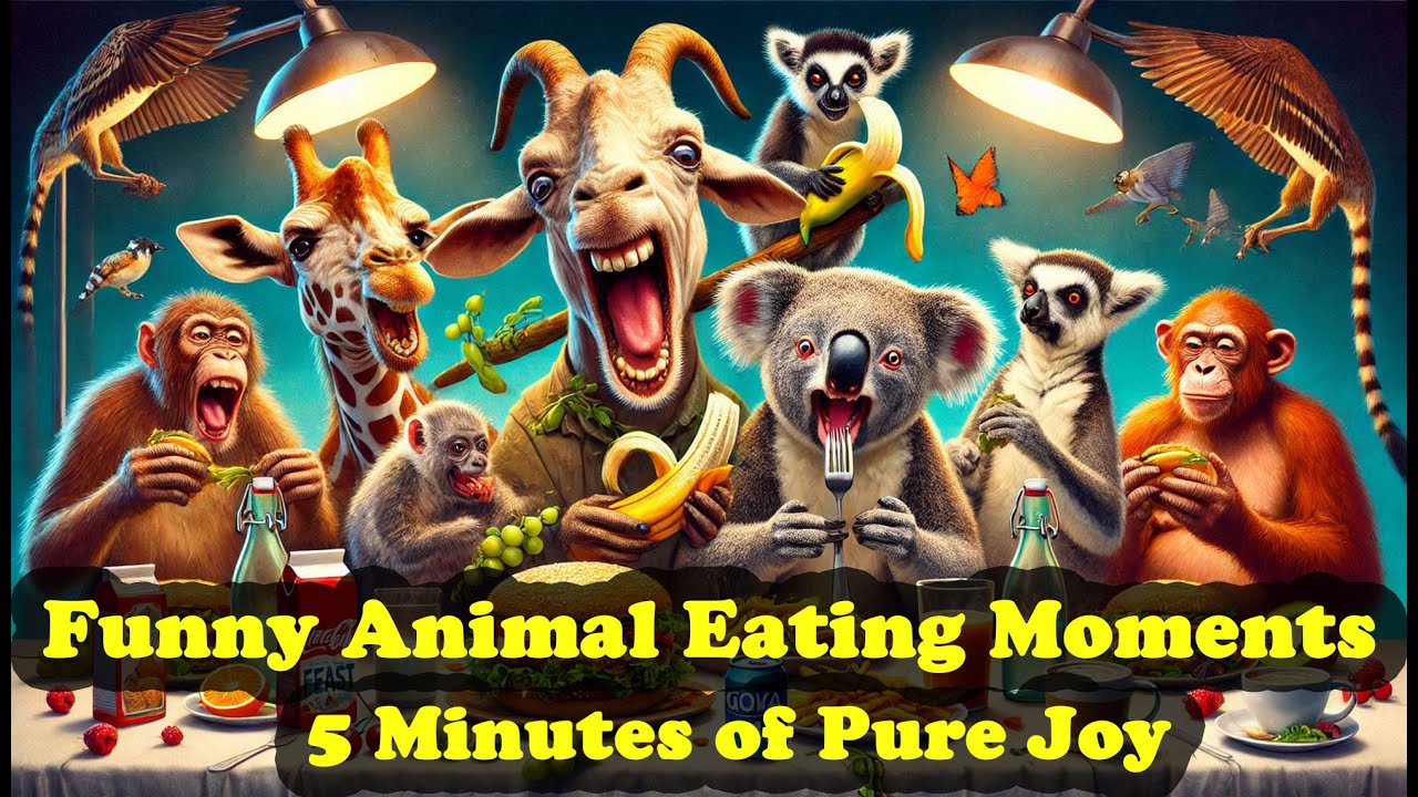 Cute little funny wild animals eating moments: Cow, Monkeys, dogs ...