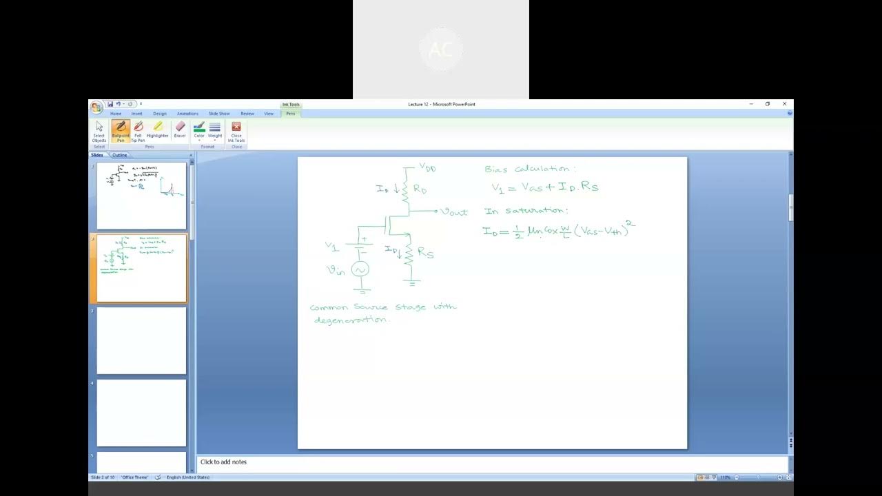 Lecture 12: Common source amplifier with source degeneration - YouTube