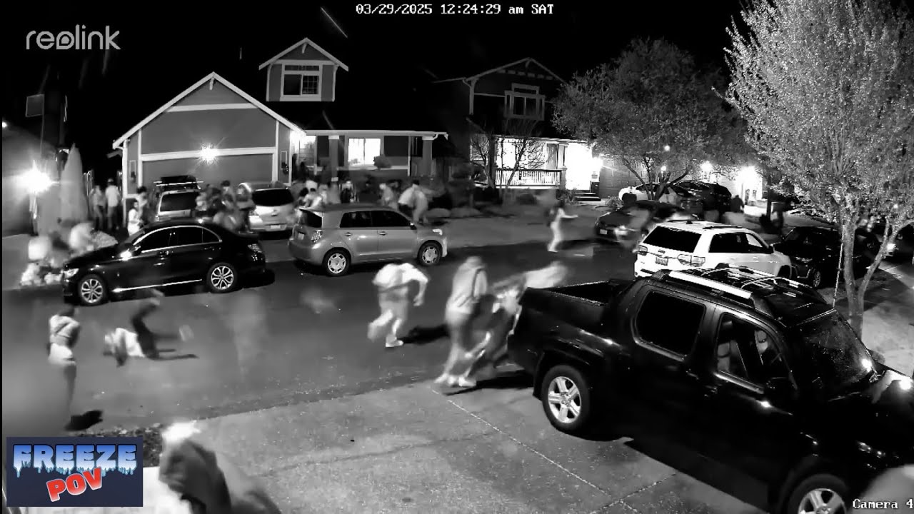 Surveillance Video Shows Moment House Party Turns Into Shootout!! - YouTube