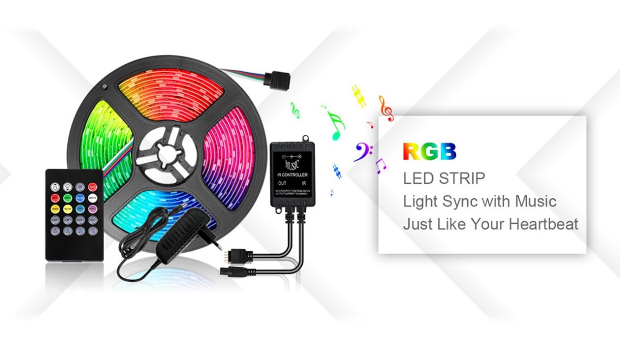 Music RGB LED Strip Light, Build-in Sounds Sensor Music Sync Luces LED ...