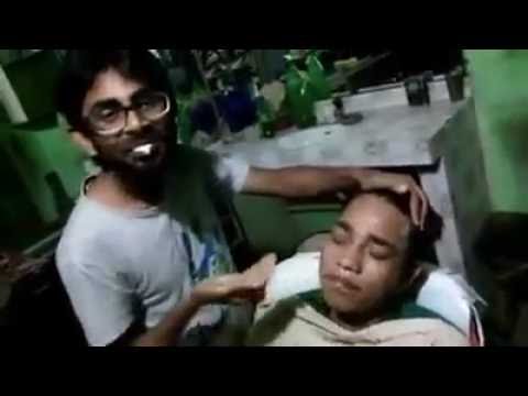 Barber shaving customer with saliva spit on face