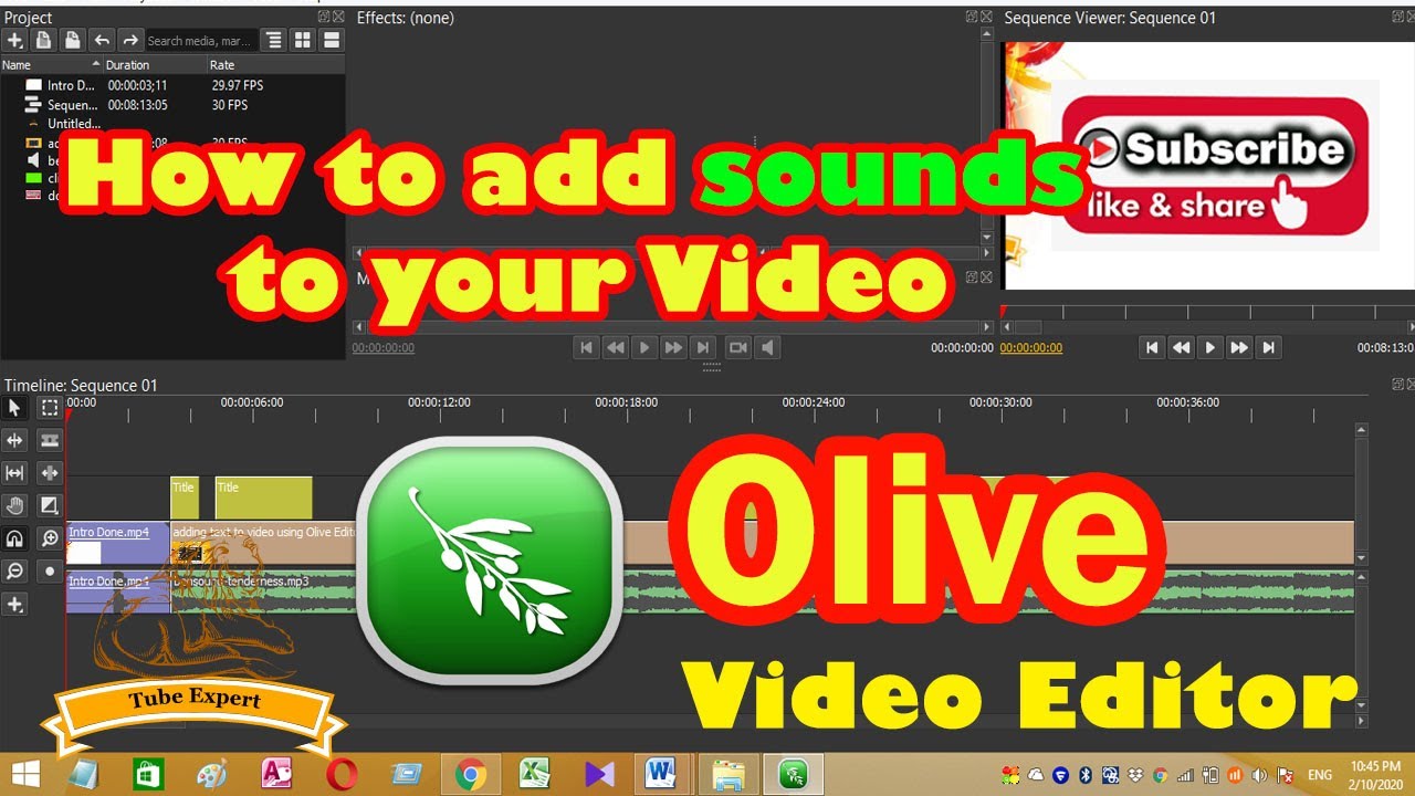 add sound to your video clip with olive video editor - YouTube