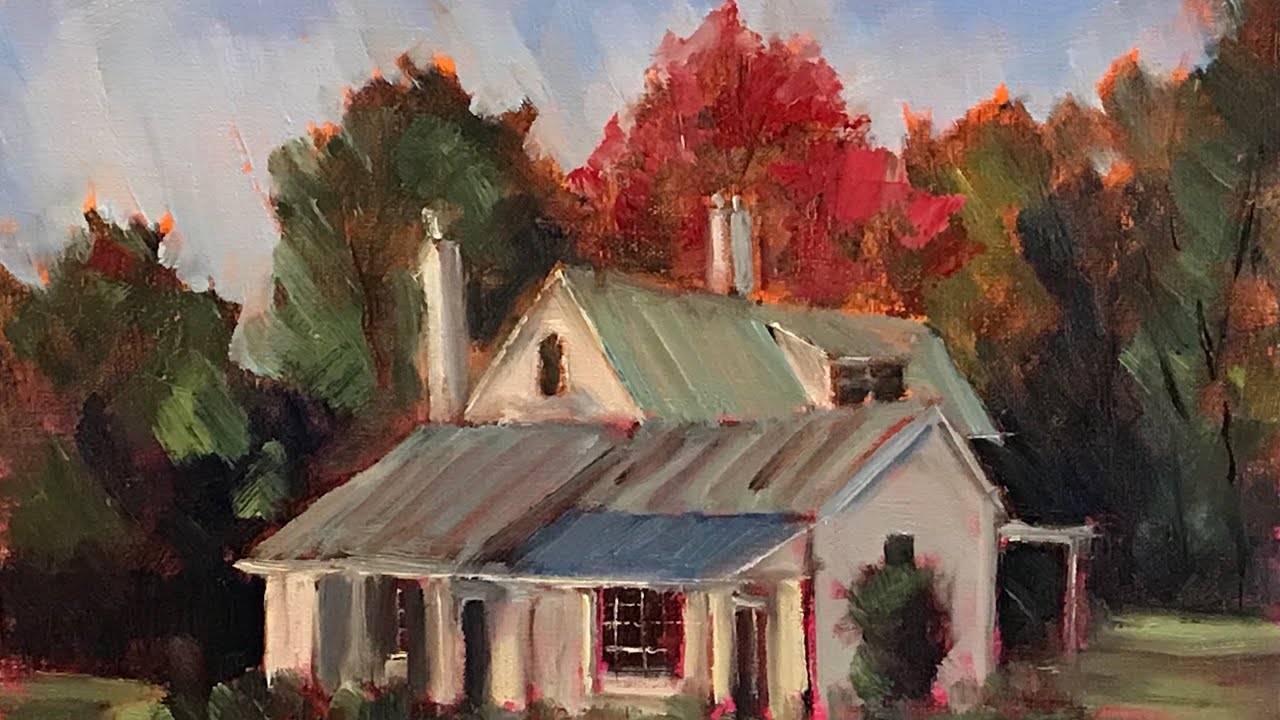 Oil Painting Instruction. Charming house with Fall colors - YouTube