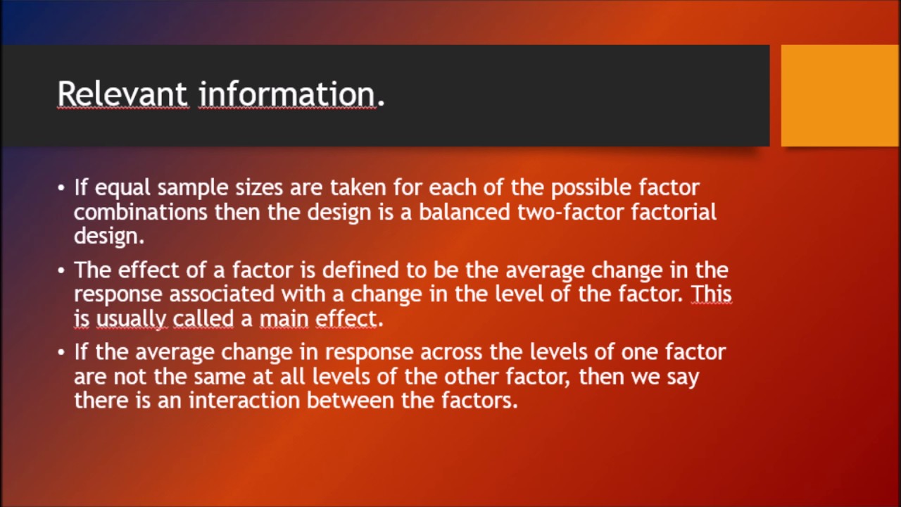 two factor factorial design - minitab - YouTube