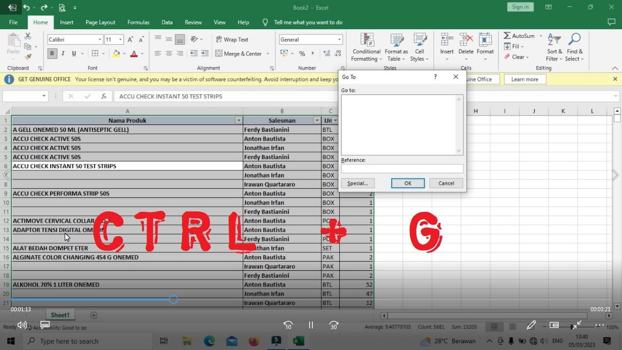 Mengenal Penggunaan Shortcut Ctrl G di Excel - YouTube