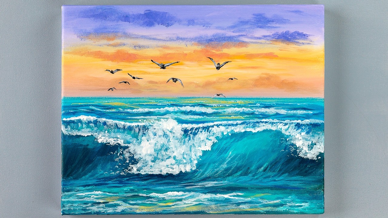 Seascape painting / Ocean Waves / Acrylic Painting Tutorial - YouTube