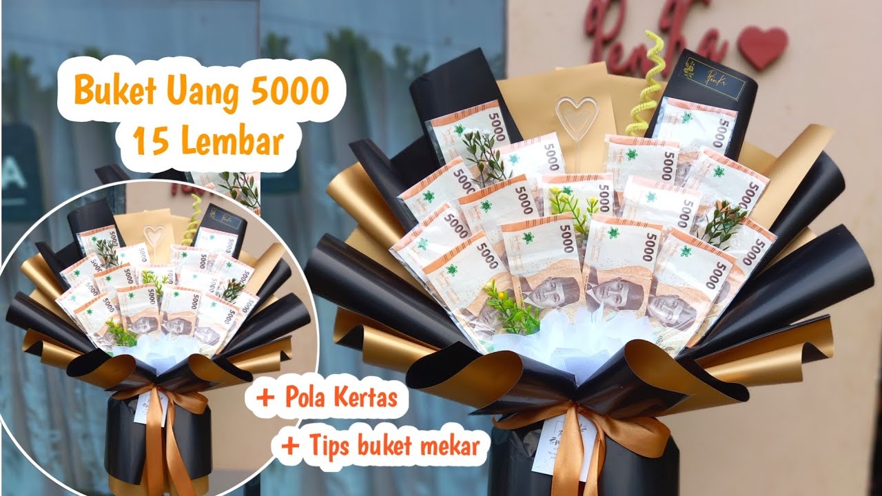 Tutorial Buket Uang 5000 15 lembar | Tips Buket Mekar Hemat Kertas ...
