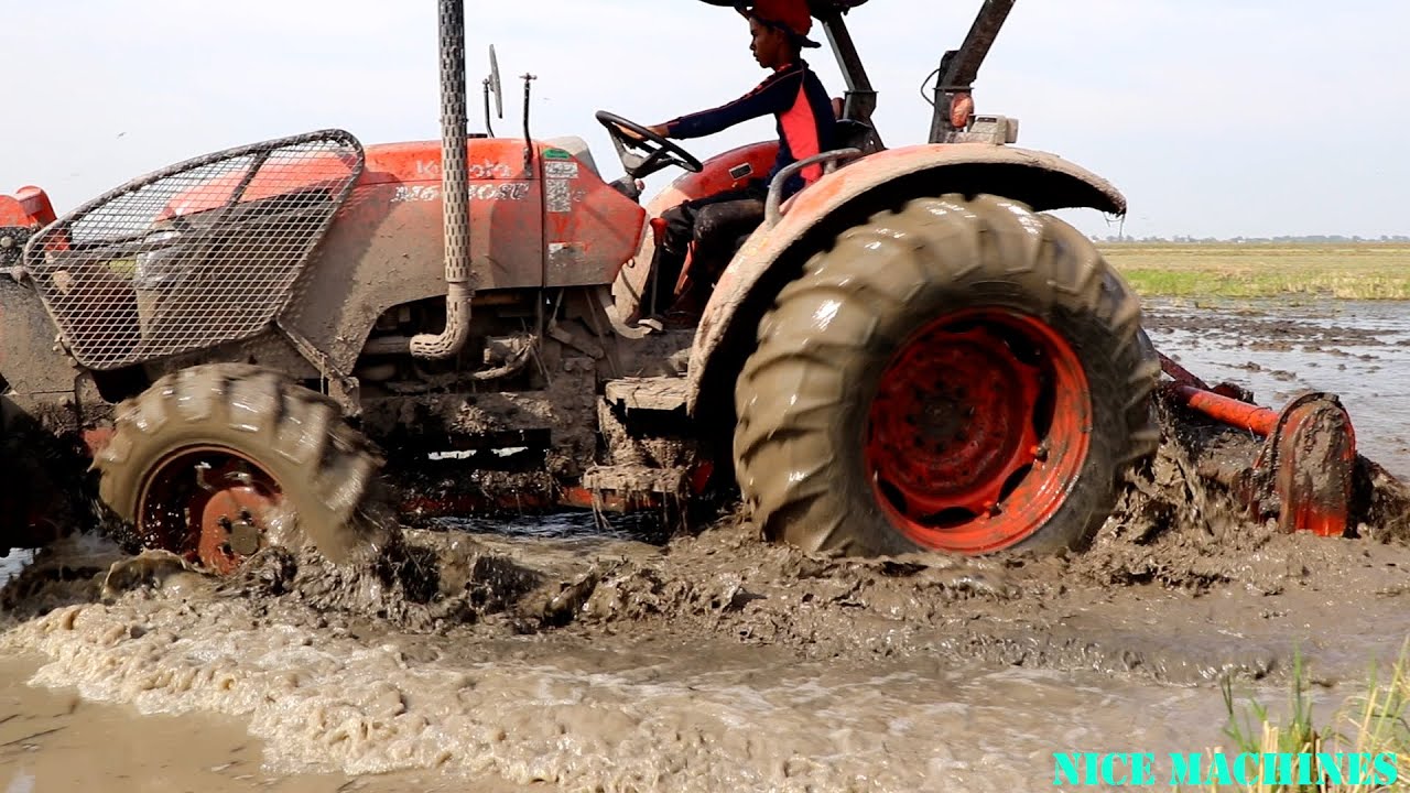 Dirty Tractor Mudding Pulling Rotavator , Crazy Tractor Farming Working ...