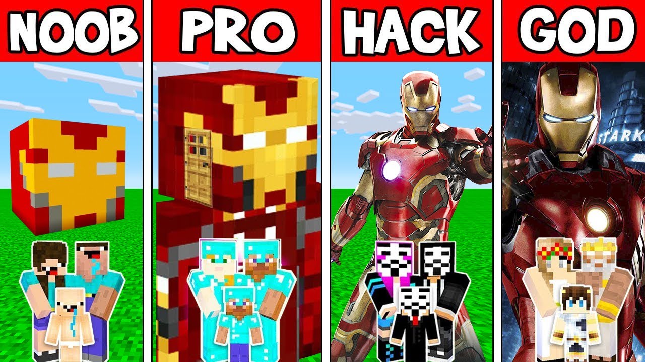 Minecraft: IRON MAN HOUSE BUILD CHALLENGE - NOOB vs PRO vs HACKER vs ...